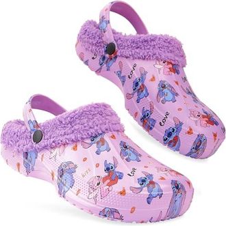Disney Stitch Sabots Femme avec Doublure Polaire Chaussures de Jardin avec ou sans Charms Chaussons Hiver Cadeau Femme (Stitch Violet, 35/36 EU)