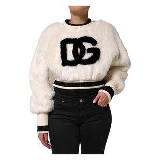Dolce & Gabbana Cropped Kunstfell-Sweatshirt mit Rundhalsausschnitt - - Knitwear - Damen - Wei&szlig; - M