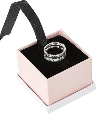 Pandora Pandora Signature Bague Logo Pavé et motif perles en argent sterling avec zircones cubiques transparentes, taille 48