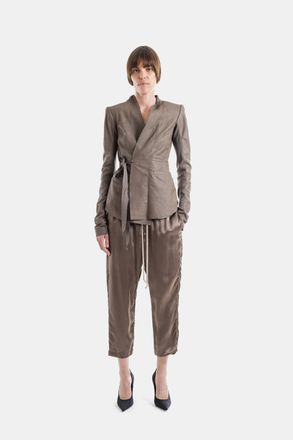 Rick Owens Womens Astaire Dust Ruched Satin Cupro Trousers With Drawstring Beige