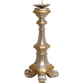 Biscottini International Kandelaber aus Holz 19x40x19 cm Kerzenst&auml;nder, dekoriert, freistehender Kerzenhalter, 1 Arm, Bodenkandelaber, Gold-Silber-Finish