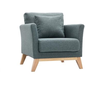 Miliboo Miliboo - Skandinavischer Sessel mit abnehmbarem Bezug aus graugr&uuml;nem Stoff und hellem Holz oslo