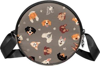 Generic Petit sac &agrave; bandouli&egrave;re circulaire pour femme, chien, sac &agrave; bandouli&egrave;re avec fermeture &eacute;clair, bretelles r&eacute;glables, sac &agrave; main rond d&eacute;contract&eacute; pour f