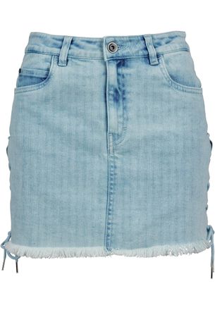 Urban Classics Damen Rock Ladies Denim Lace Up Skirt TB2002, Mini, Einfarbig, Gr. 38 (Herstellergröße: 28), Blau (Blue Bleached 01375)