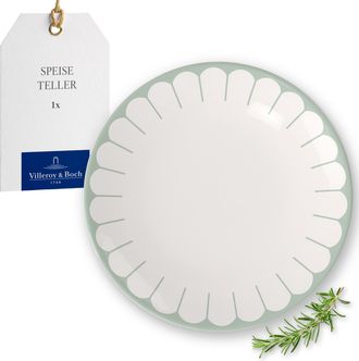 Villeroy & Boch Fleur vert Speiseteller grün, Spülmaschinenfest, Mikrowellensicher, Porzellanteller für Hauptgerichte, Großer Teller, Geschirr Keramik Stapelbar, Esst