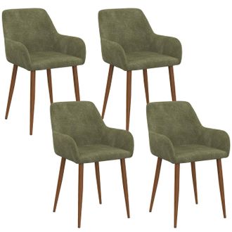 IDMarket Set Di 4 Sedie Rory In Tessuto Chenille Verde Con Gambe In Noce Per Sala Da Pranzo