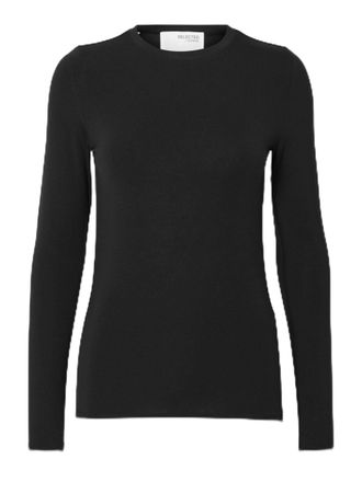 Selected Damen Langarmshirt Slim Fit Rundhals Basic Komfort Stilvoll, Farben:Schwarz, Größe:XS