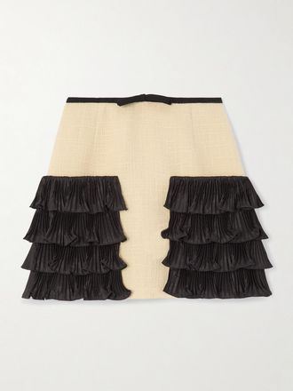 Valentino Garavani Mini-jupe En Tweed De Laine Mélangée À Volants En Taffetas - Crème