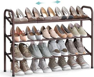 Songmics Étagère à Chaussures à 3 Niveaux, Rangement Ajustable pour Chaussures, pour Entrée, Placard, Assemblage Facile, en Métal, Bronze LMR039A01