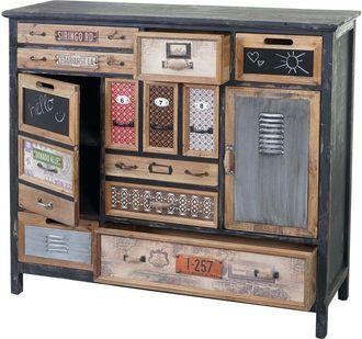 Hhg Apotheker-Schrank 021, Kommode, Tanne Holz massiv Vintage Shabby-Look 100x110x32cm