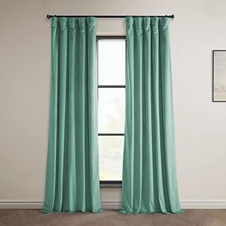 Half Price Drapes Heritage-Samtvorhänge in Plüschqualität, Raumverdunkelungsvorhänge für Schlafzimmer und Wohnzimmer, 127 x 274,3 cm (B x L), 1 Vorhang, Hellblaugrün