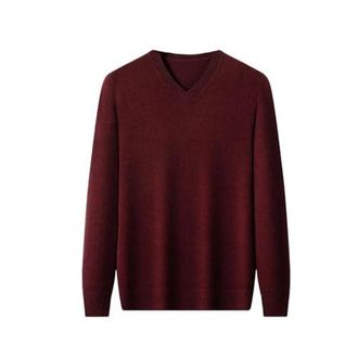 Generic Pull classique &agrave; col en V pour homme - Couleur unie - Pull &eacute;lastique chaud en tricot &agrave; manches longues, Rouge, XXL