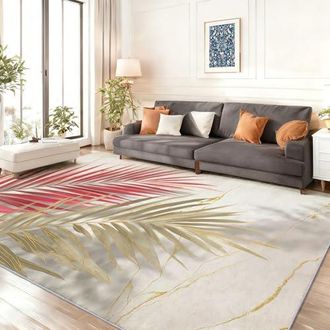 Generic Beige Tapis pour Salon 140 x 200 cm, Lavables avec Dos Antid&eacute;rapant, Tapis &agrave; Poils Courts Imprim&eacute; Moderne Feuilles De Palmier Aquarelle Plantes pour C