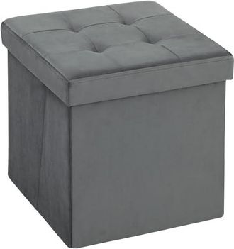 HOMCOM Sitzhocker mit Stauraum Klappbar Hocker mit Deckel, Fu&szlig;hocker Sitzw&uuml;rfel Polsterhocker mit Samtoptik 38 x 38 x 38 cm Grau