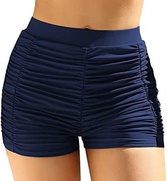 Generic Maillot de bain court pour femme - Taille haute - Bas de bikini taille haute - Short de bain - Bas de bain fronc&eacute; - Coupe haute - Couverture compl&egrave;te 