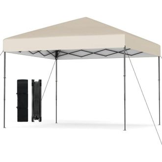 Costway Tonnelle de Jardin Pliable 295x295CM Hauteur R&eacute;glable, Tente de Jardin Escamotable avec Sac de Transport Portable, pour March&eacute; Patio, Beige