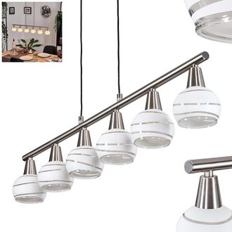 HOFSTEIN Pendelleuchte Warga, 6-flammige H&auml;ngelampe aus Metall/Glas in Nickel-matt/Wei&szlig;/Klar, H&auml;ngeleuchte im Retro/Vintage-Design, H&ouml;he max. 160 cm, E14, 5 W,