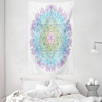 Abakuhaus Ethnisch Wandteppich und Tagesdecke, Metatron Würfel auf einem Mandala aus Weiches Mikrofaser Stoff Waschbar ohne Verblassen Digitaldruck, 140 x 230 c