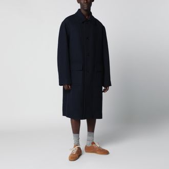 Dries Van Noten Einreihiger marineblauer Wollmantel