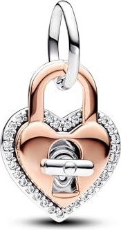 Pandora Pandora Moments Charm pendant Cadenas coeur en argent sterling et métal plaqué or rose 14 carats avec zircones cubiques transparentes