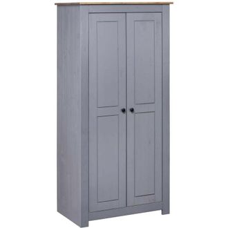 Les Tendances Armoire de chambre 2 portes en bois de pin massif Autika 80cm - &Eacute;l&eacute;gance rustique et polyvalence-Gris