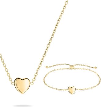 Tamaris Schmuck-Set - Halskette mit Herz-Anh&auml;nger und passendem Armband - IP Gold - Rolokette verstellbar bis 45 cm - wasserfest & hautfreundlich