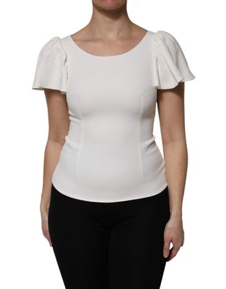 Dolce & Gabbana Womens White Viscose Round Neck Short Sleeves Top Acetate Elastane