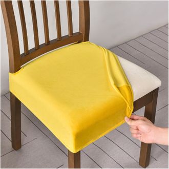 Generic Stretch Stuhlbez&uuml;ge Ohne R&uuml;ckenlehne | Dehnbarer, Waschbarer Sitzschutz Aus Velours F&uuml;r Esszimmer, K&uuml;che & Wohnzimmer(Ginger,Set of 6)