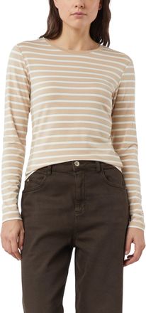 Comma Langarmshirt COMMA, Damen, Gr. 34, beige (beige wei&szlig;), Single Jersey, Obermaterial: 90% Viskose, 5% Elasthan, 5% metallisierte Fasern, gestreift, norm