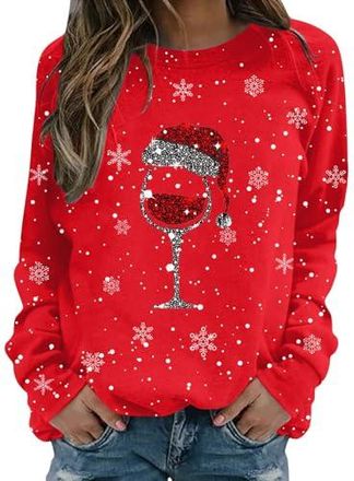 Generico Shffuw Pull Noel Femme,Drole Sweat Noël,Pull Moche De Noel,Ugly Sweat-Shirt Noël à Manches Longues et imprimé GNOME,Oversize col Rond Hiver Chaud Pola