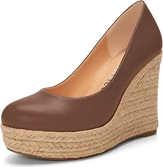 Castamere Femmes Haut High Talon Heel Compensé Plate-Forme Rond Bout Escarpins Slip-on Classique Cute Bureau Chaussures Marron 39 EU