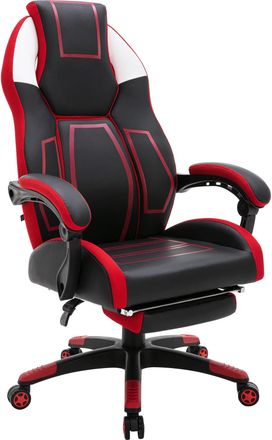 Clp Bürostuhl Clovis Kunstleder I Höhenverstellbarer Schreibtischstuhl Mit Kopfstütze I Gaming-Stuhl mit Fußstütze, Farbe:schwarz/rot