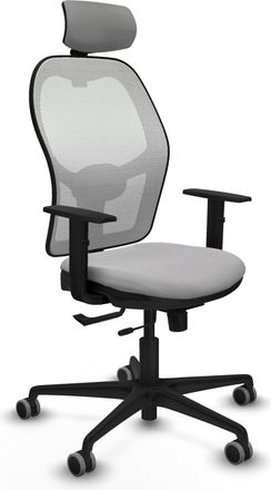 Piqueras y Crespo Ergonomischer Stuhl mit 1D-Armlehnen, h&ouml;henverstellbare Lendenwirbelst&uuml;tze und h&ouml;henverstellbares Kopfteil, Wei&szlig;/Hellgrau