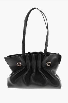 Ferragamo Leather Draped Bag with Golden Effect Monogram Gr&ouml;&szlig;e Unica