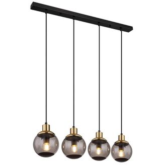 Globo Lighting H&auml;ngelampe Glas modern Pendelleuchte Rauchglas H&auml;ngeleuchte schwarz, 4 flammig Metall Glaskugeln messing Retro, 4x E27 Fassungen, LxBxH 75x15x110cm