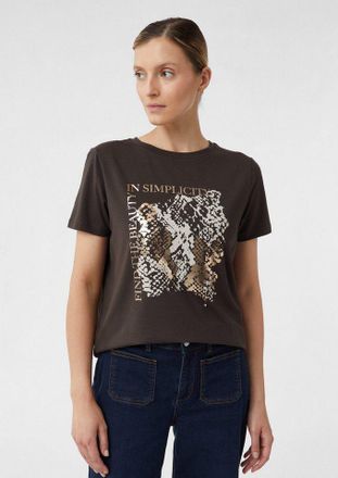 Comma Kurzarmshirt T-Shirt T-Shirt mit Artwork und Schmucksteinen