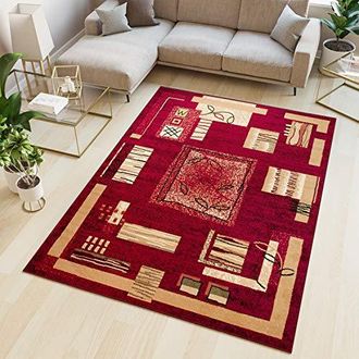 Tapiso Atlas Tapis Poils Ras Moderne Rouge Beige Cr&egrave;me G&eacute;ometrique Mouchet&eacute; Tapis Salon Chambre Adulte Salle &agrave; Manger Bureau Oeko-TEX R&eacute;sistant 180 x 250 cm