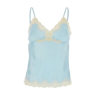 Gold Hawk Femme, Tops, Bleu, Taille: 40 FR D&eacute;bardeur en dentelle &agrave; col en V