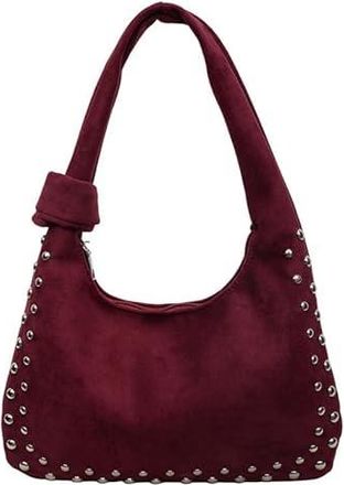 Generic Garhomtur Sac fourre-tout r&eacute;tro en daim synth&eacute;tique avec rivets pour femme, grande capacit&eacute;, sac &agrave; main souple, avec poign&eacute;e sur le dessus, streetwear