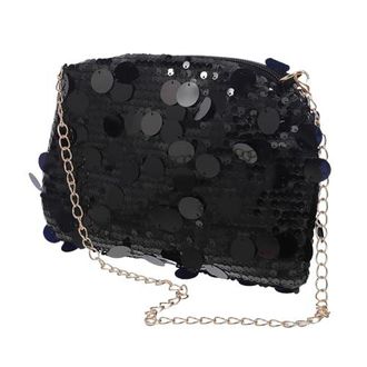 Supvox Paquet &agrave; Main &agrave; Paillettes Rond pour Femme Mini Paquet de Soir&eacute;e Noir avec Bandouli&egrave;re Cha&icirc;ne en M&eacute;tal L&eacute;ger et Compact Pratique pour Soir&eacute;es et &Eacute;v&eacute;ne