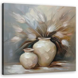 Feeby Leinwand Bilder - Vintage Stillleben Vase - Vlies 80x80 cm - Deko Wohnzimmer - Wandbilder Schlafzimmer - Deko Aesthetic - Wand Deko - Leinwand Groß - 