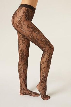Calzedonia Strumpfhose Aus Blumenspitze Braun