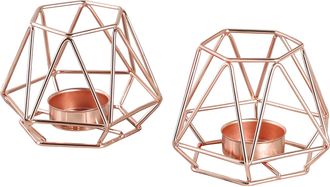 Echtwerk Echtwerk 2-teiliges Teelicht-/ Kerzenhalter Set Vintage Small, Kupfer-Edition, Geometrisches Design, Votiv Kerzenhalter für Wohnzimmer/Schlafzimmer/Es