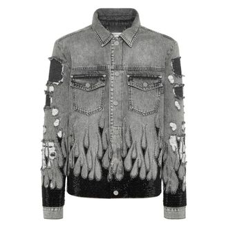 Philipp Plein Homme, Vestes, Gris, Taille: 2XL Flame Denim Jacket