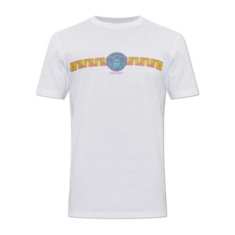 Versace Homme, Tops, Blanc, Taille: M T-shirt ajust&eacute; en jersey de coton imprim&eacute;