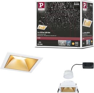 Paulmann 93132 Spots encastr&eacute;s LED 3-Step-Dim Cole IP44 carr&eacute; 88x88 mm Coin 6W 470lm 230 V 2700 K Blanc, Dor&eacute; mat