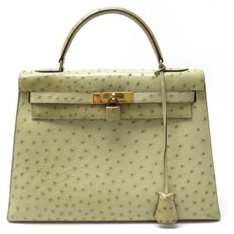 Herm&egrave;s Crossbody Bags - VINTAGE HERMES KELLY 32 SELLIER AUS STRAU&Atilde;YENLEDER - Gr. unisize - in Beige - f&uuml;r Damen