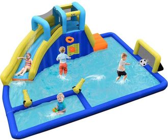 Costway H&uuml;pfburg mit Wasserrutsche, Aufblasbare Springburg Spielpool, Wasserspielcenter Spielplatz, Wasserpark Planschbecken 525x373x205cm - Costway