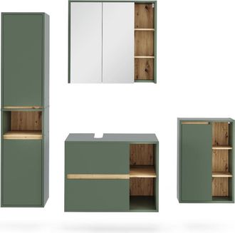 Vicco Badm&ouml;bel-Set Gr&uuml;n/Artisan Viola, bestehend aus Badspiegelschrank, Waschbeckenunterschrank, Midischrank, Hochschrank - Mehr Stauraum ohne Bodenfl&auml;che z