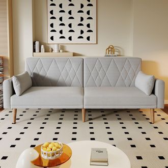 Merax Sofa mit Schlaffunktion, Klappsofa Schlafsofa Bettcouch 2 Sitzer, 3 Verstellbare Winkel, 2 Kissen, Samtstoff, f&uuml;r Wohnnung/Heimkino/B&uuml;ro, 180 * 75 * 8